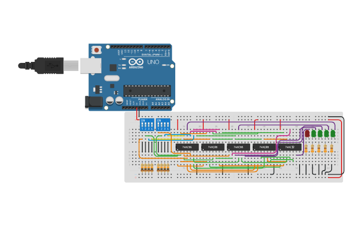 Circuit design 4 bit adder - Tinkercad