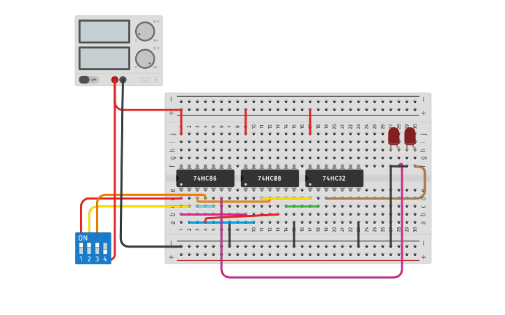 Circuit design FULL ADDER USING TWO HALF ADDERS - Tinkercad