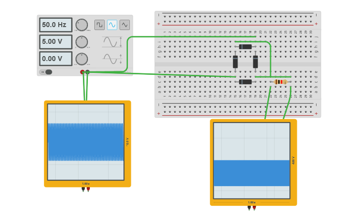 Circuit design 2Pulsy napięcia/ mostek Greca - Tinkercad