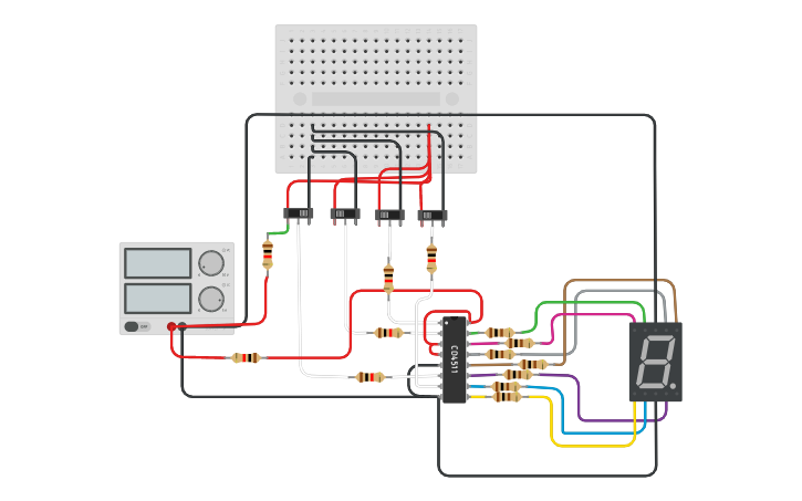 Circuit design BCD to Seven Segment Decoder - Tinkercad