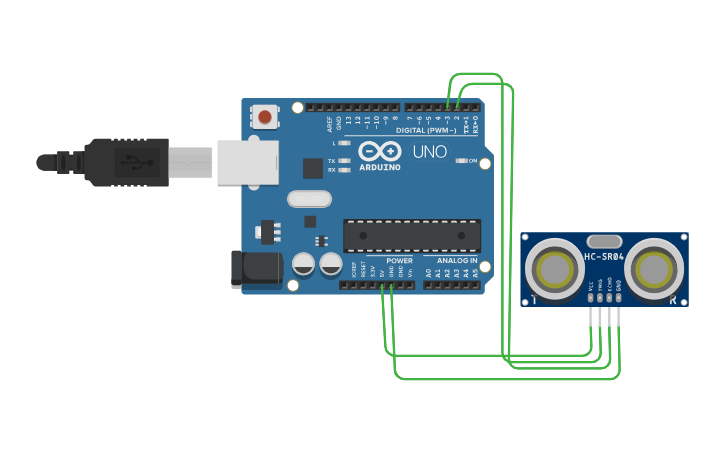 Circuit design ultrasonic distance sensor - Tinkercad