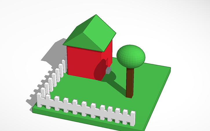 3D design House with:Grass, tree, detachable roof, fence, and door ...