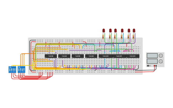 Circuit design multiplicador 3x3 bits - Tinkercad