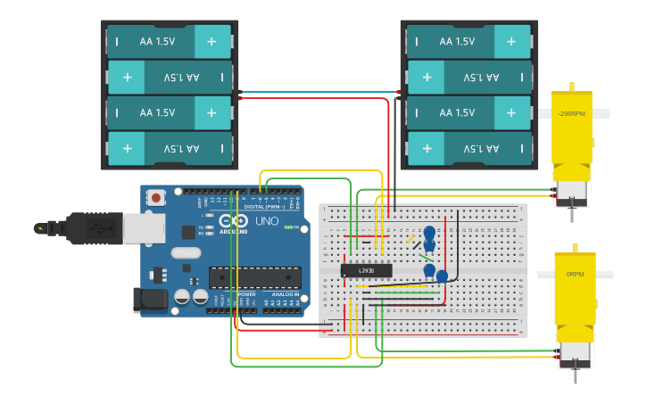 Circuit design L293D Motor Driver 12V | Tinkercad