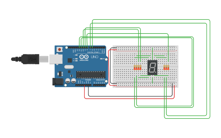 Circuit design DISPLAY 7 SEGMENTI | Tinkercad