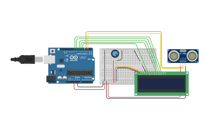Circuit Design Copy Of ДЗ 9 УЗ датчик с дисплеем заготовка Tinkercad