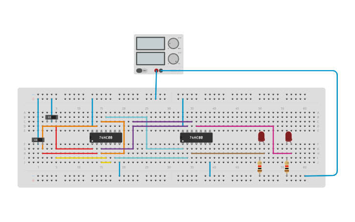 Circuit design Half Adder using NAND Gates | Tinkercad