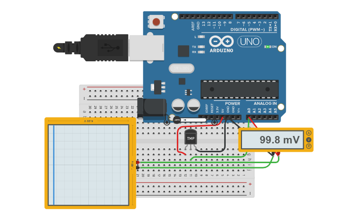 Circuit design Sensor de Temperatura - Tinkercad