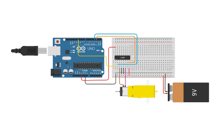 Circuit design Prática 5 - Motor DC | Tinkercad