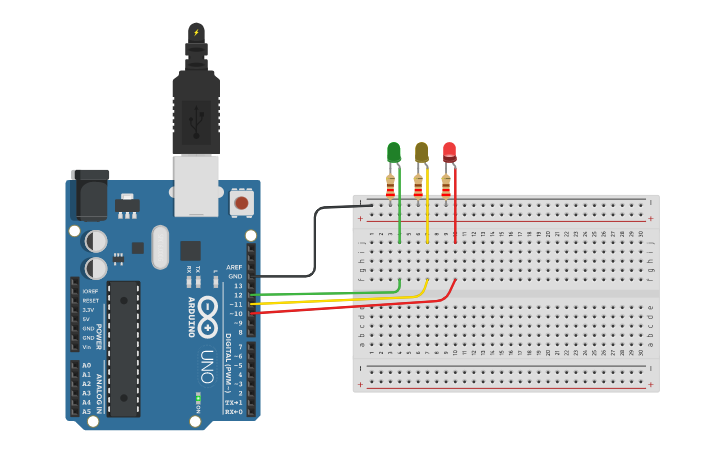 Circuit design Circuito semáforo - Tinkercad