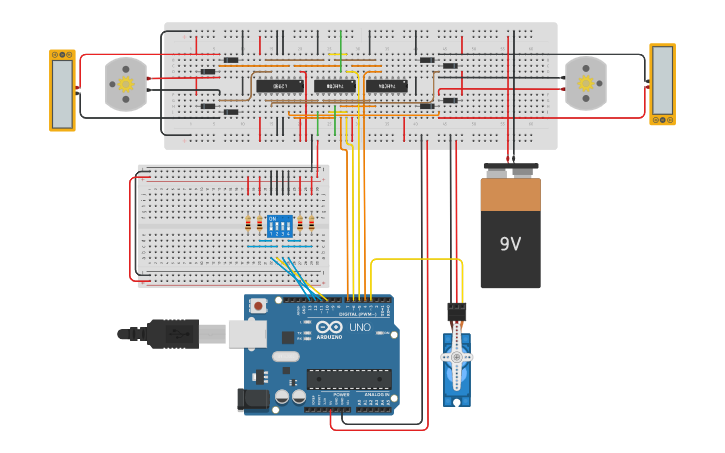 Circuit design 07 line tracking with pick and place - Tinkercad