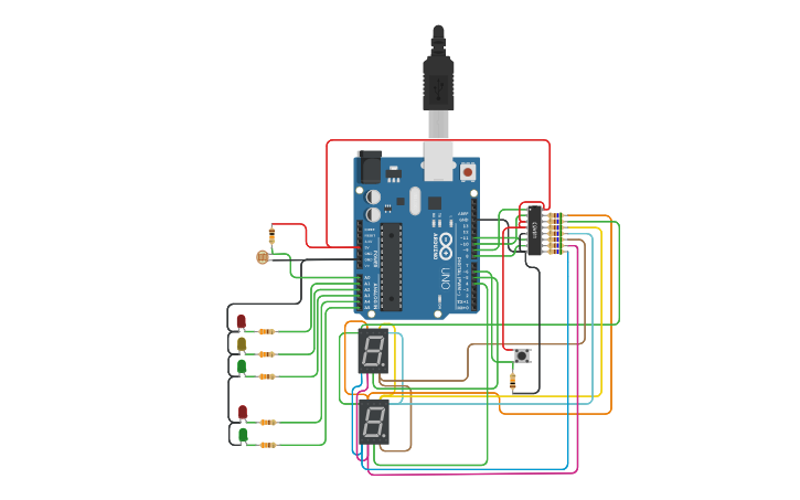 Circuit design Circuito de Referência para o Semáforo de Pedestres | Tinkercad