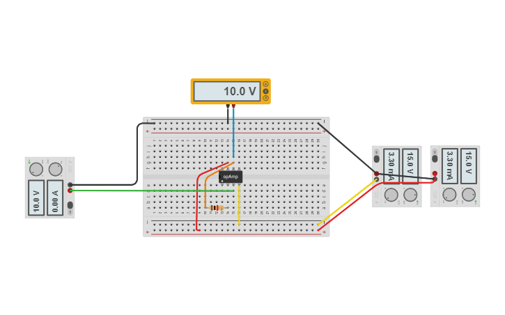 Circuit design Unit gain voltage follower ( op-amp working checker ) | Tinkercad