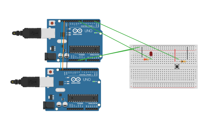 Circuit design I2C led e pulsante | Tinkercad