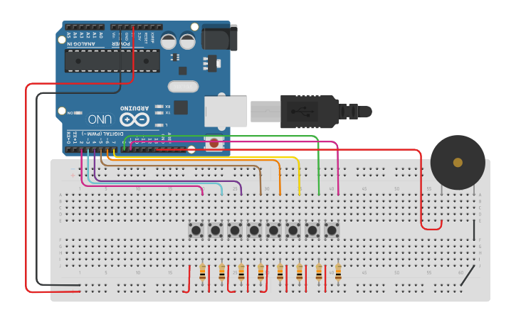 Circuit design Copy of Arduino Piano - Tinkercad