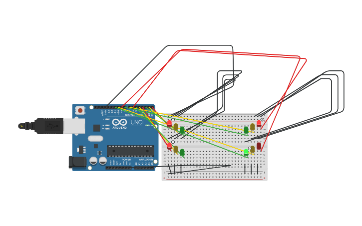 Circuit design 4-Way Traffic Light Project - Tinkercad