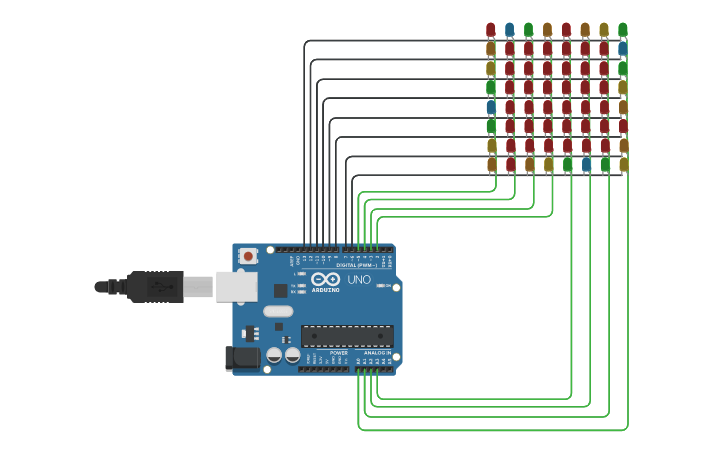Circuit design Simple LED 8x8 Grid display - Tinkercad