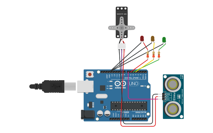 Circuit design Romain - Automatic railway crossing - Tinkercad