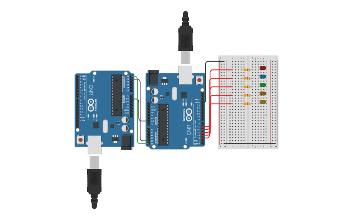 Circuit design Comunicación entre Arduinos - Tinkercad Circuit design Comunicación entre Arduinos - Tinkercad