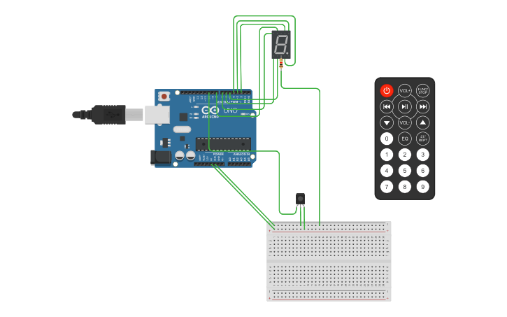 Circuit design Work with seven-segment indecator - Tinkercad