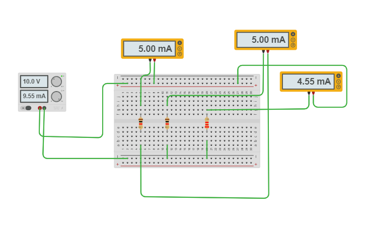 Circuit design amperage test - Tinkercad