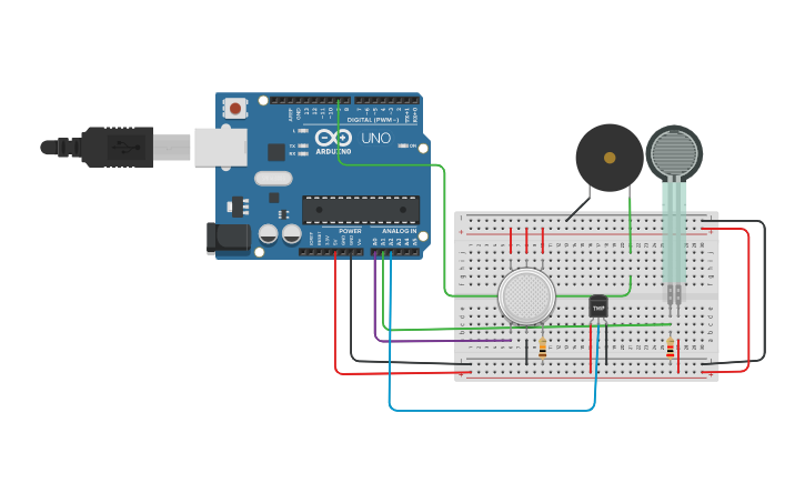 Circuit design Gas Sensor , Temperature Sensor, Force Sensor- Buzzer ...