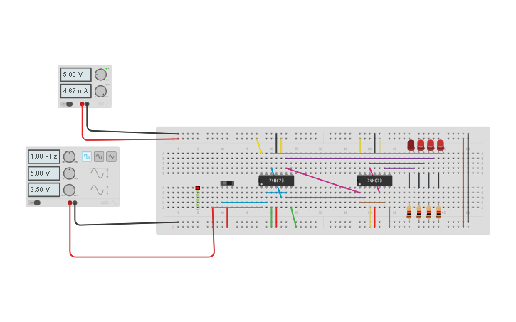 Circuit design Asynchronous up counter - Tinkercad