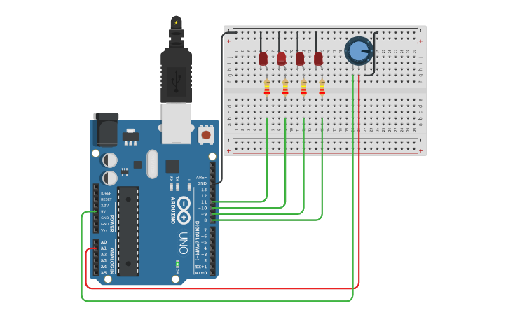 Circuit design Flowing Led Lights - Tinkercad