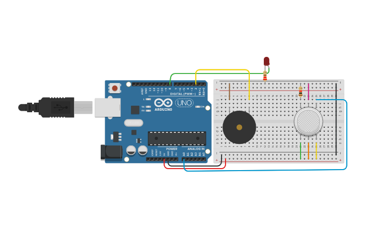 Circuit Design Sensor Gas Deteksi Asap Tinkercad
