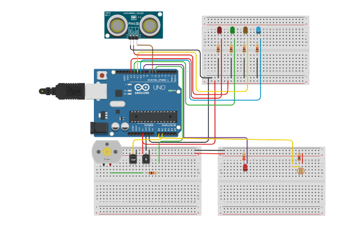 Circuit design Sensores y actuadores - Tinkercad