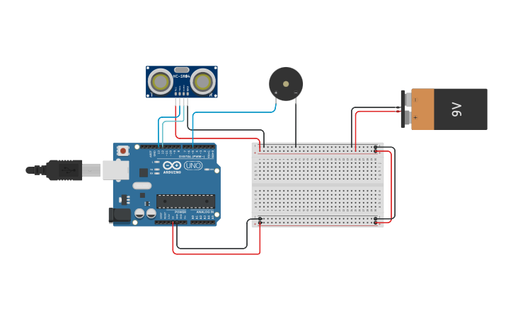 Circuit design smart blind stick - Tinkercad