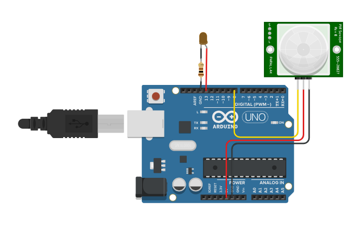 Circuit design Lab#4 PIR Movimiento - Servo Motor | Tinkercad