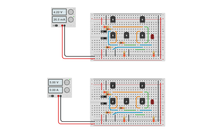 Circuit design COMPUERTA LOGICA XOR CON TRANSISTORES NPN - Tinkercad