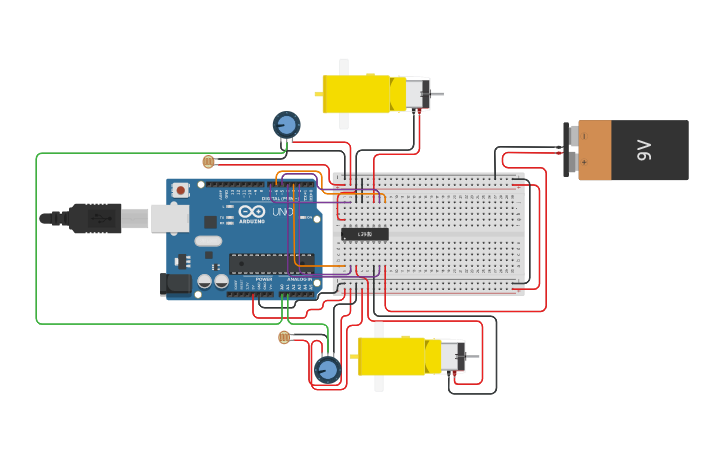 Circuit design Line/Light follower - Tinkercad