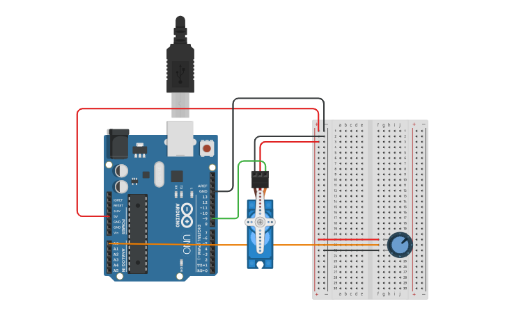 Circuit design Servo Control Using Potentiometer - Tinkercad