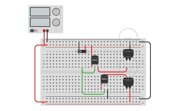 Circuit design CMOS INVERSOR - Tinkercad