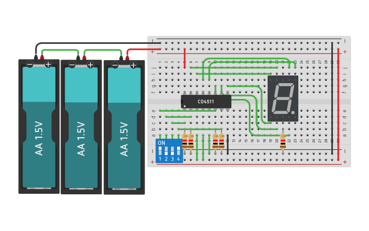 Circuit design Combinational Logic: BCD to 7 Segment - Tinkercad