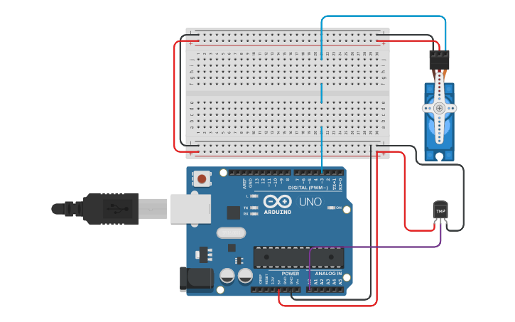 Circuit Design Servo Sensor Temp Tinkercad