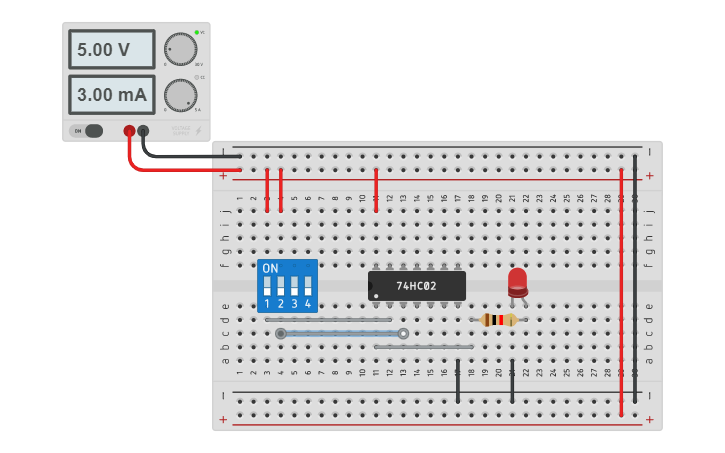 Circuit design Compuerta 7402 - Tinkercad