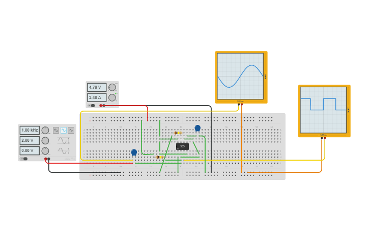Circuit design Schmitt trigger using 555 timer - Tinkercad