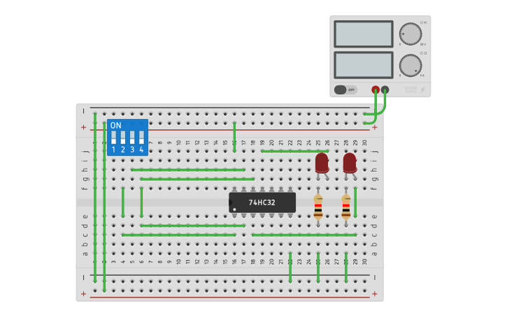 Circuit design 4-to-2-encoder - Tinkercad