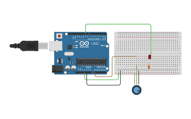 Circuit design Trabajo Practico 1 - Ejercicio 2 - Potenciómetro y Pin | Tinkercad