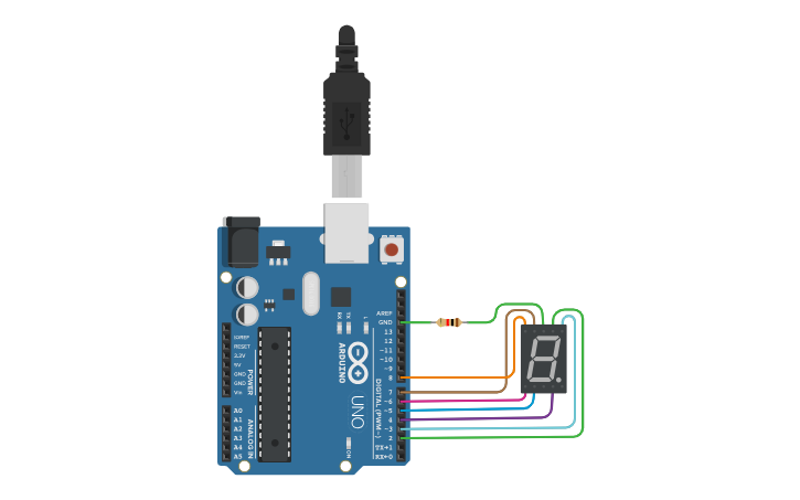 Circuit design 7 Segment Display common cathode | Tinkercad