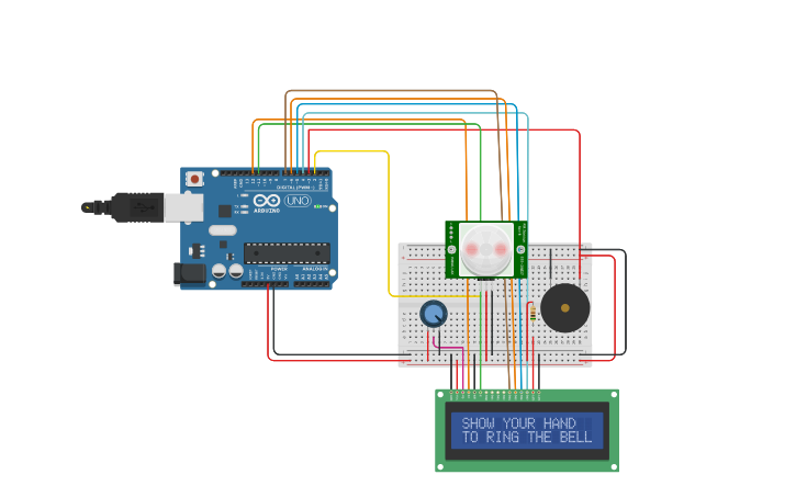 Circuit design TOUCHLESS DOOR BELL BY MANUEL JOHNSON - Tinkercad
