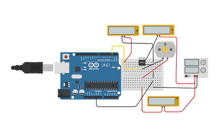 Circuit design Motor+Arduino+nMOS管開關 | Tinkercad