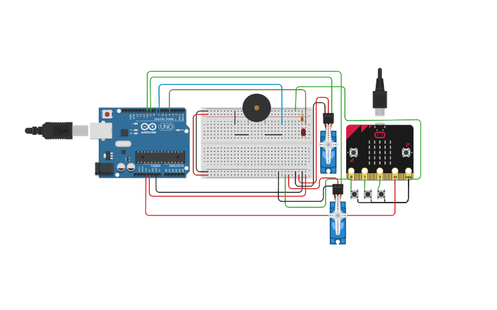 Circuit design SERVO-LED-BUZZER-POTENCIOMETRO - Tinkercad