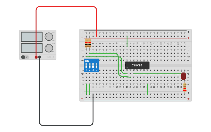 Circuit design compuerta 7400 NAND | Tinkercad