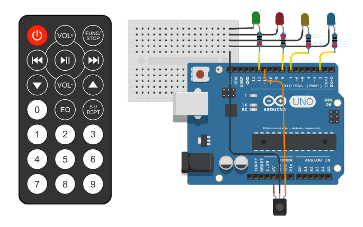 Circuit design IR remote control - Tinkercad
