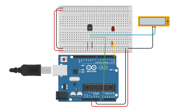 Circuit design Copy of Sensor de temperatura y humedad - Tinkercad Circuit design Copy of Sensor de temperatura y humedad - Tinkercad