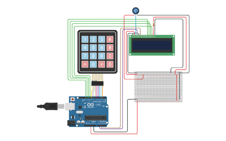 Circuit design keypad and LCD - Tinkercad